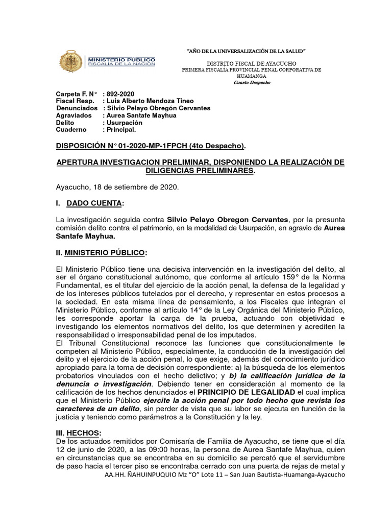 Apertura de La Investigación Preliminar. | PDF