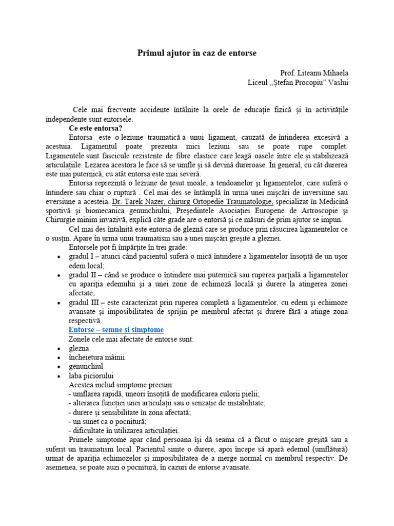 Primul Ajutor in Caz de Entorse | PDF