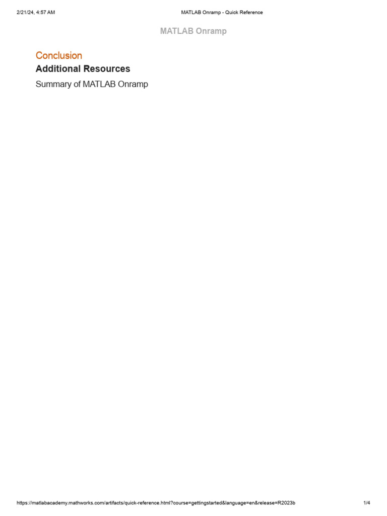 MATLAB Onramp Quick Reference | PDF