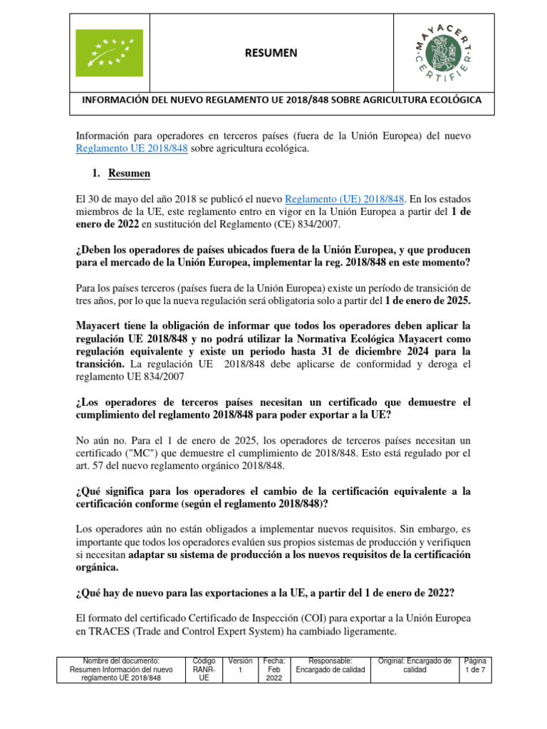Resumen Información Del Nuevo Reglamento UE 2018 848 | PDF | Regulación | Unión Europea