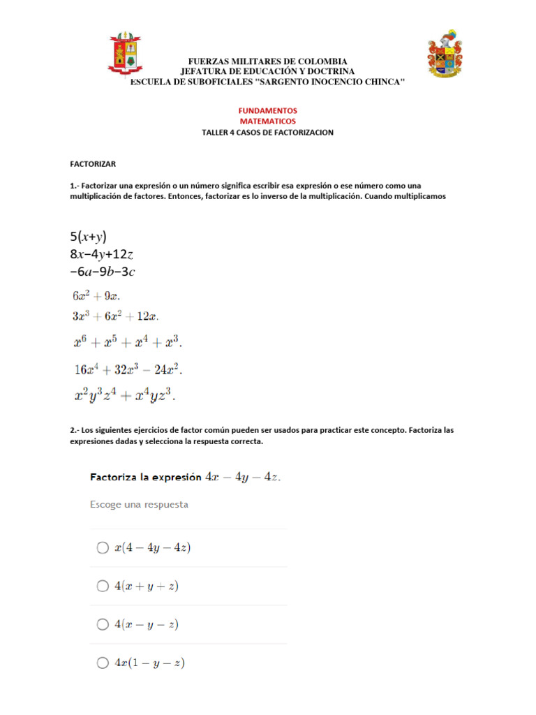 Ejercicio 4 Casos de Factorizacion | PDF