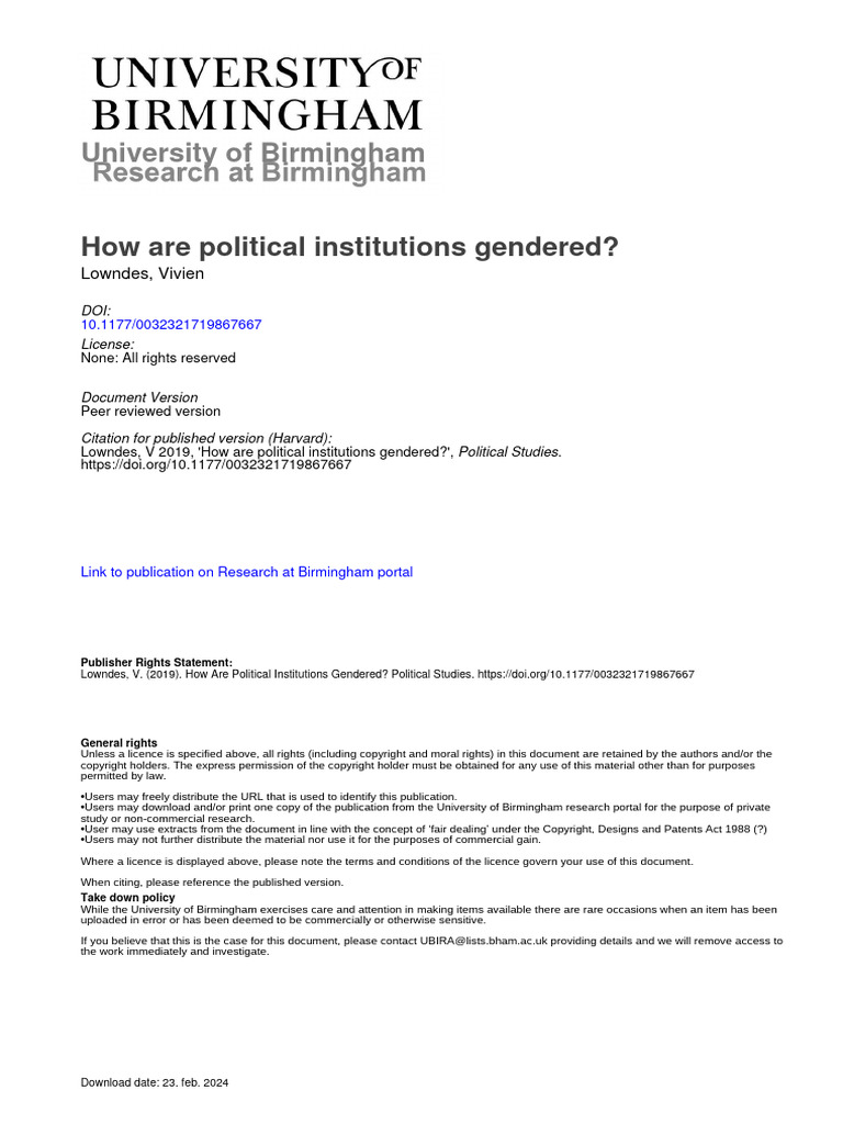 How Are Political Institutions Gendered Article Without Graphics | PDF