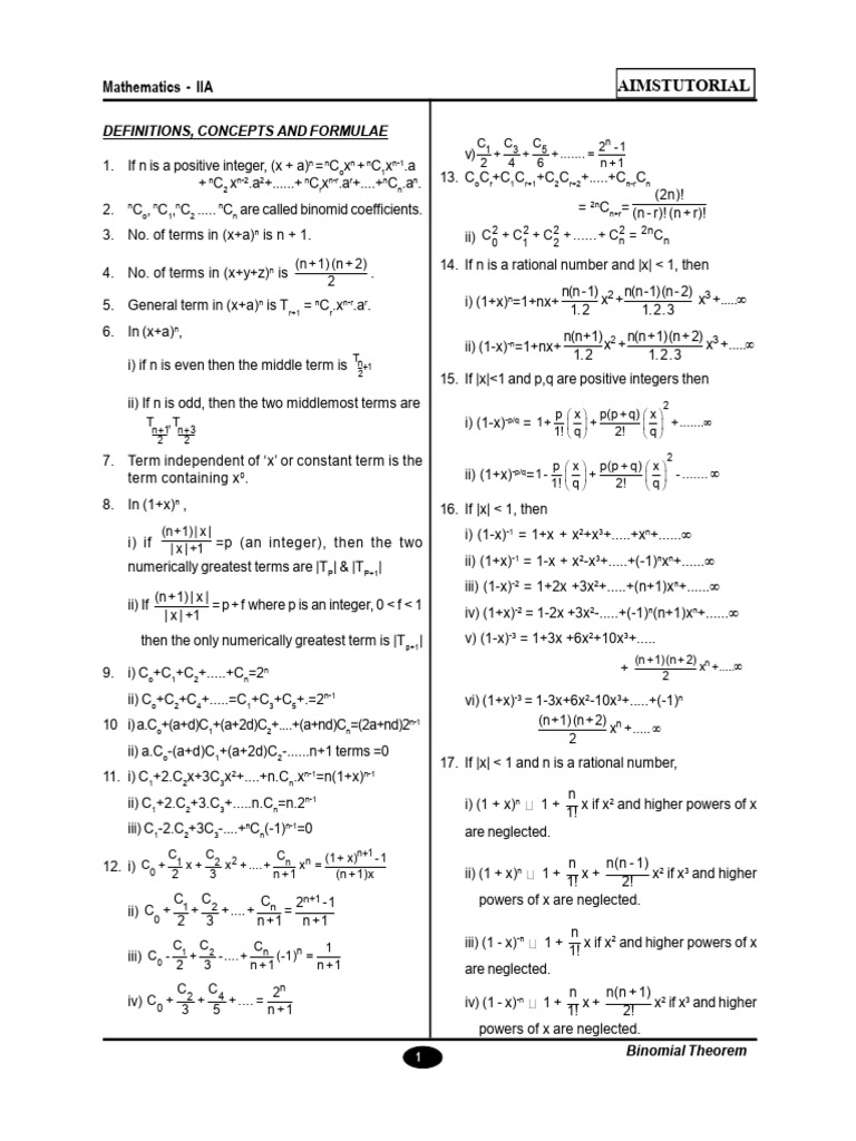 2a Notes Binomial Theorem | PDF | Arithmetic | Mathematical Analysis