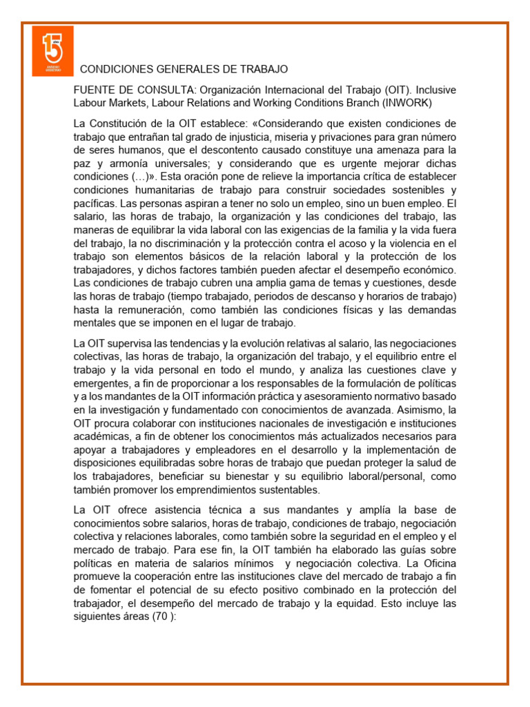 Condiciones Generales Del Trabajo Oit | PDF | Salario | Derecho laboral
