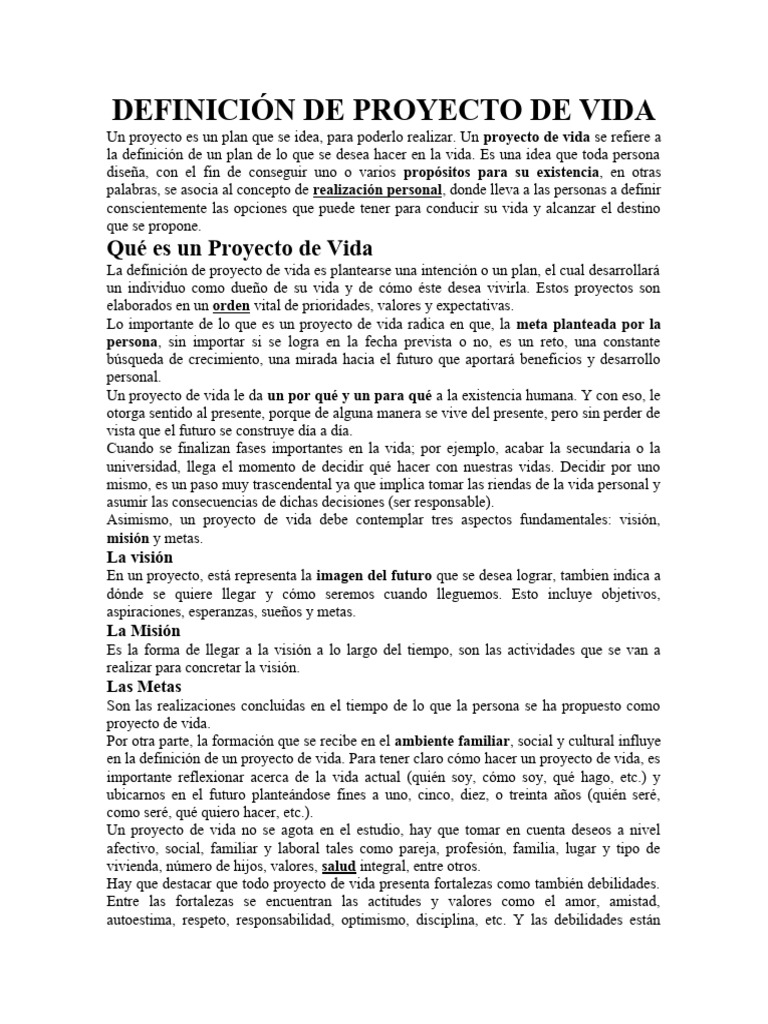 Definición de Proyecto de Vida | PDF | Vida | Toma de decisiones