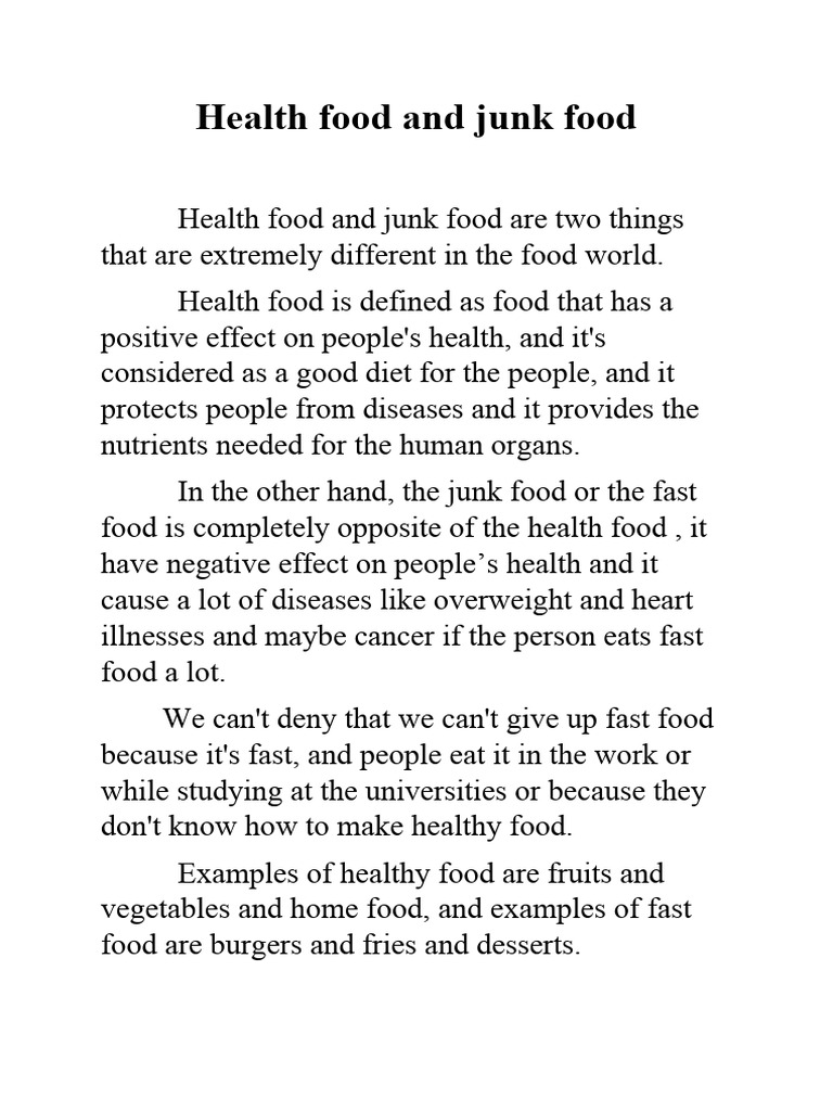 Health vs. Junk Food: Key Differences | PDF