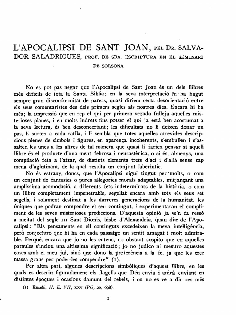 Apocalipsi Comentaris Dr. Saladrigues | PDF