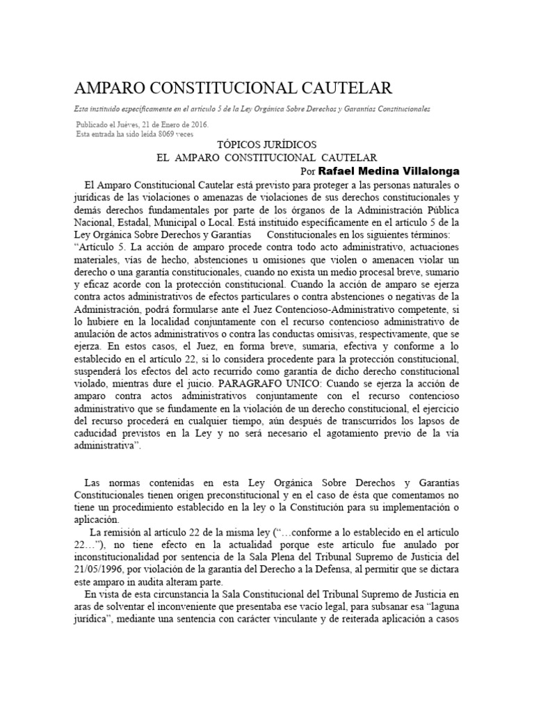 Amparo Constitucional Cautelar | PDF | Derecho Constitucional | Judicaturas