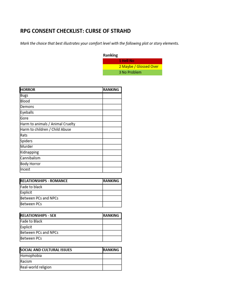 RPG Consent Checklist | PDF