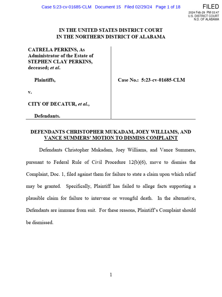 Steve Perkins - Three Officers Request To Dismiss Wrongful Death ...