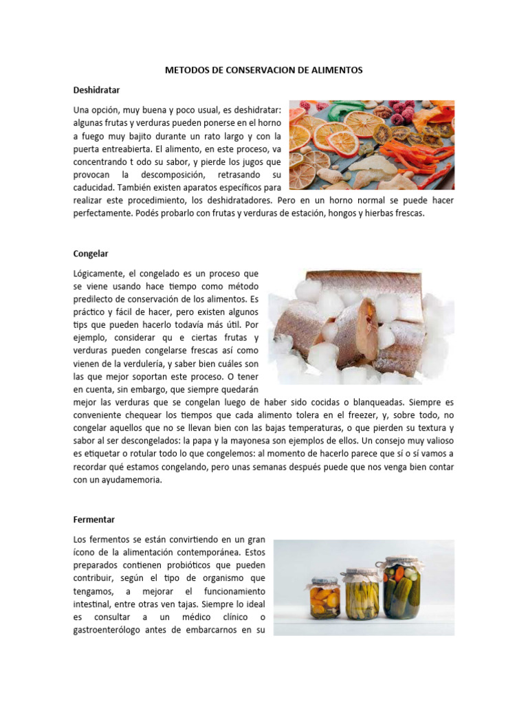 Metodos de Conservacion de Alimentos | Descargar gratis PDF | Alimentos | Decapado