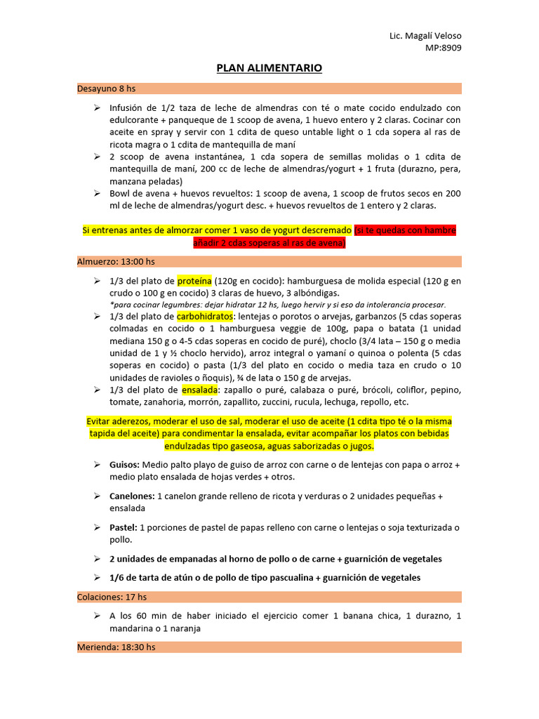 Plan Alimentario Balanceado Diario | PDF | ensalada | Cocina de las ...