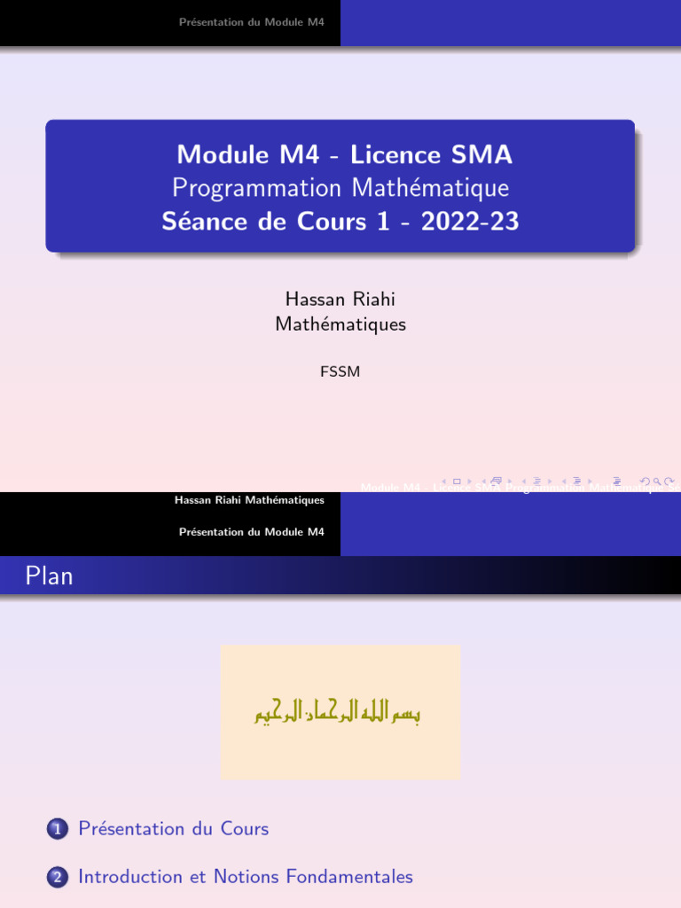 Module M4 - Licence SMA Programmation Math Ematique S Eance de Cours 1 - 2022-23 | PDF ...