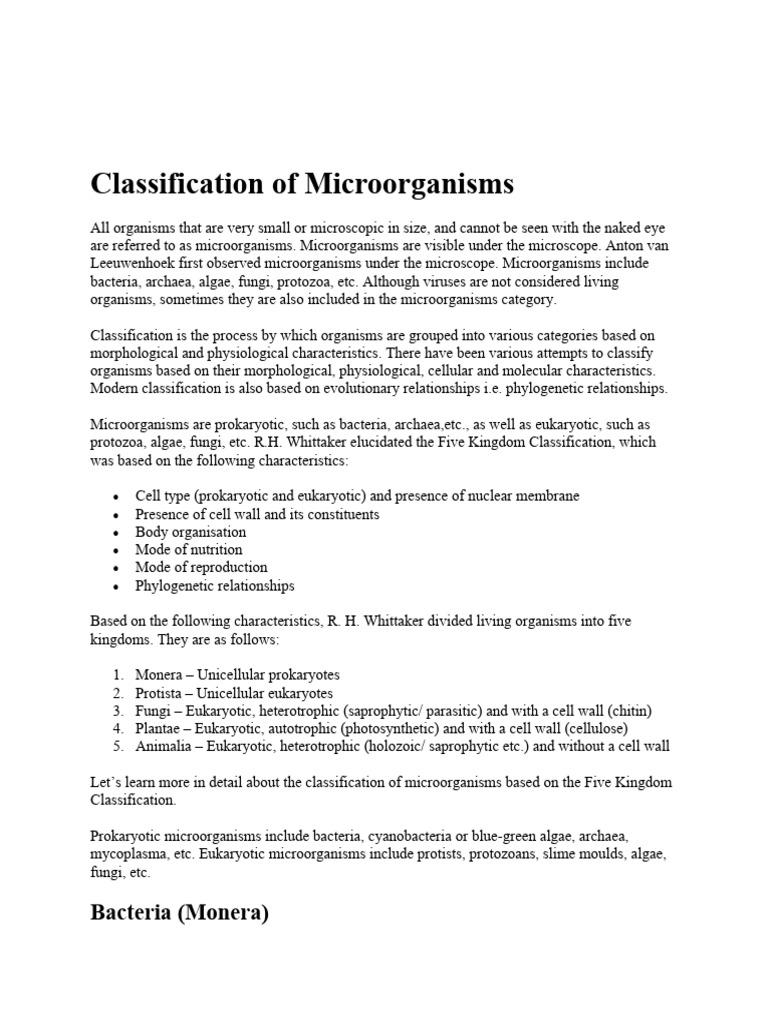 Classification of Microorganisms | PDF | Bacteria | Microorganism
