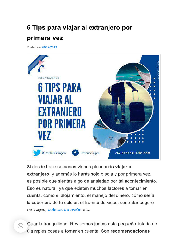 Viajar Al Extranjero - 6 Tips para Tu Primer Viaje Solo | PDF