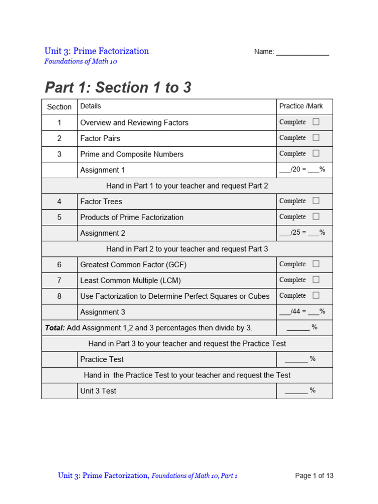 FoM 10, Unit 3, Part 1 - Overview, Factor Pairs and Prime and Composite ...