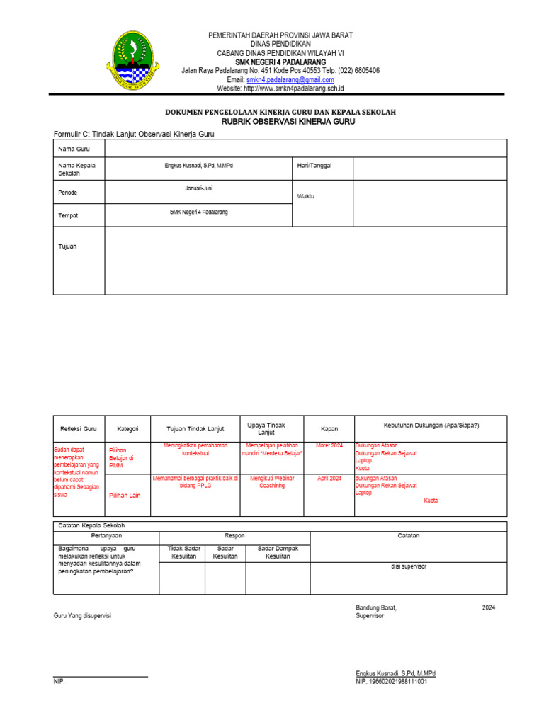 Form C Observasi EKINERJA PMM | PDF