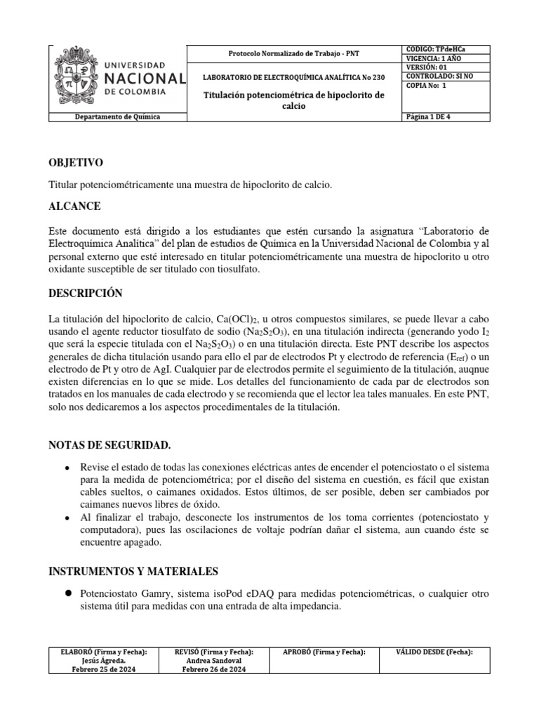 04b PNT Titulacion Potenciometrica de CaClO Feb 26 2024 | Descargar gratis PDF | Valoración ...
