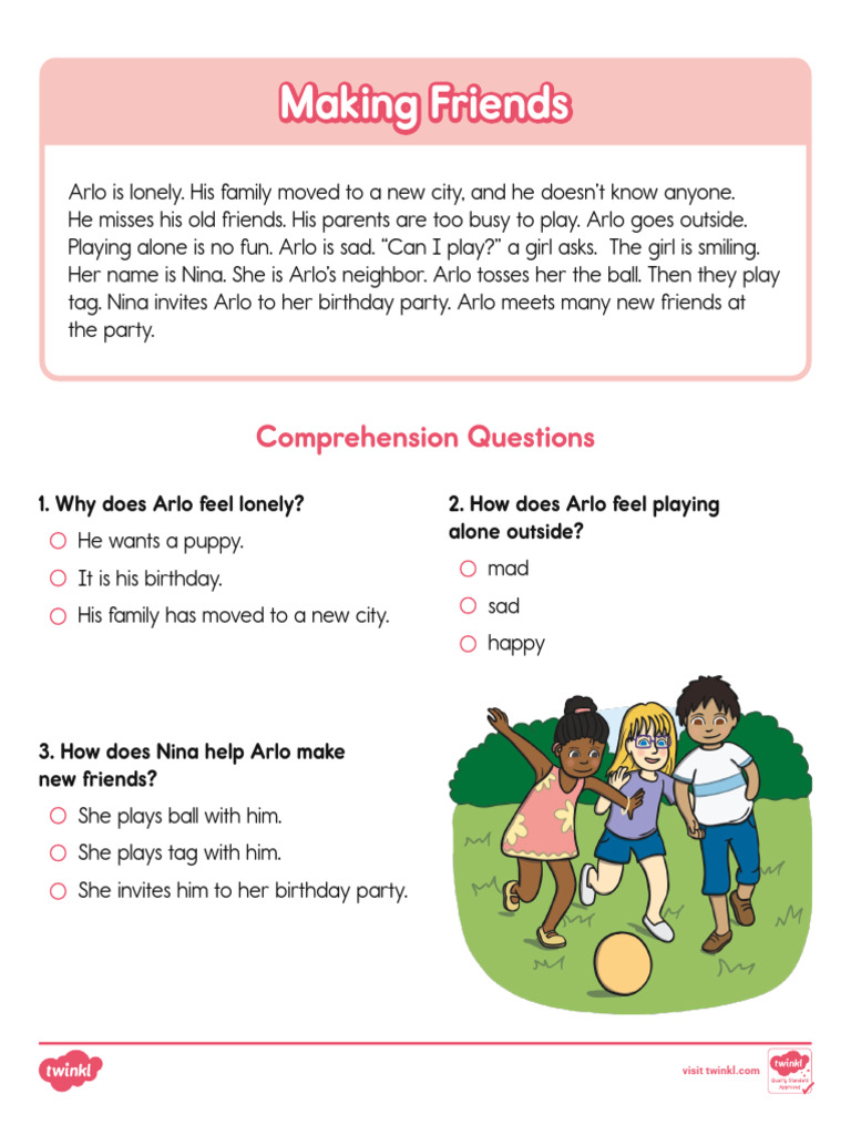 Digital Kindergarten Making Friends Reading Passage Comprehension ...