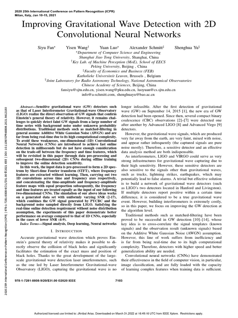 Improving Gravitational Wave Detection With 2d Convolutional Neural