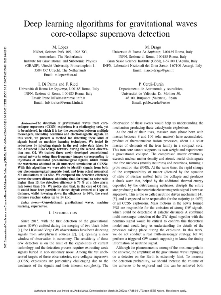 Deep Learning Algorithms For Gravitational Waves Core-Collapse Supernova Detection | PDF | Ligo ...