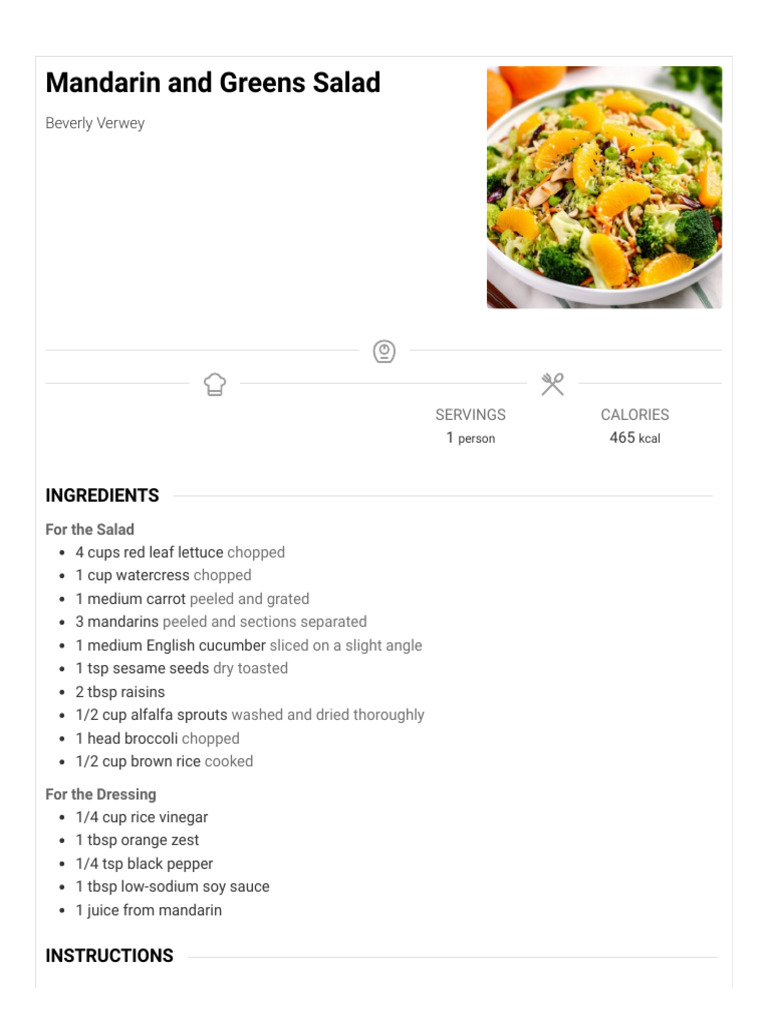Mandarin and Greens Salad - Mastering Diabetes | PDF | Cooking, Food & Wine