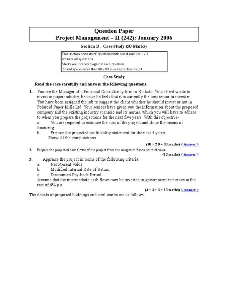 Question Paper Project Management - II (242) : January 2006: Section D ...
