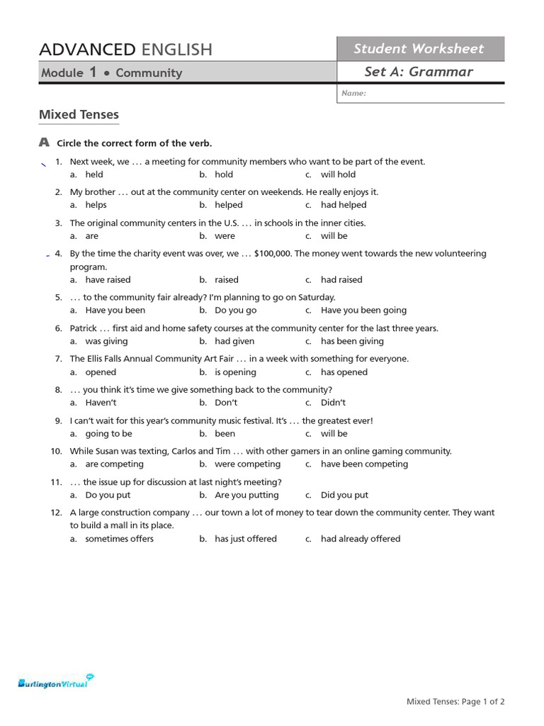 AdvEng M1 Student Grammar A | PDF