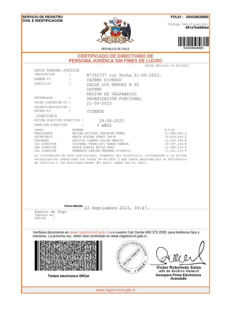 Certificado de Directorio Vigente en Chile | PDF