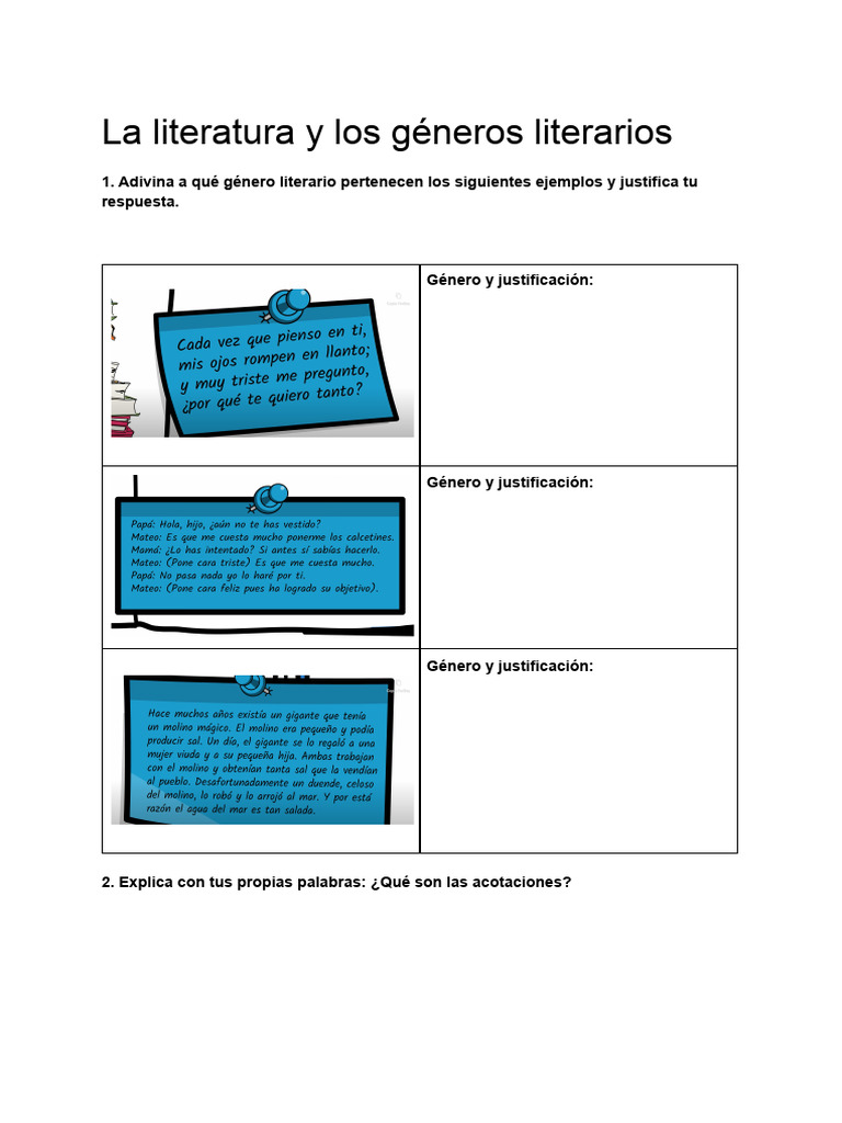 Actividades sobre géneros literarios | PDF