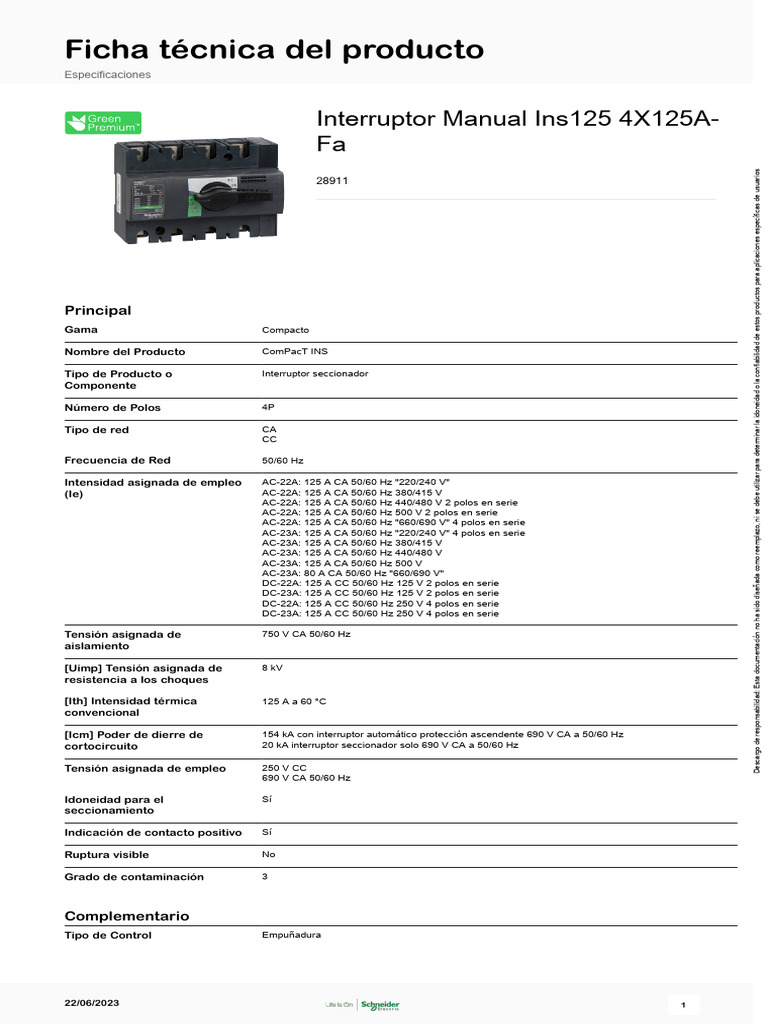 Interruptor Compact INS - INV - 28911 | PDF | Residuos | Corriente continua