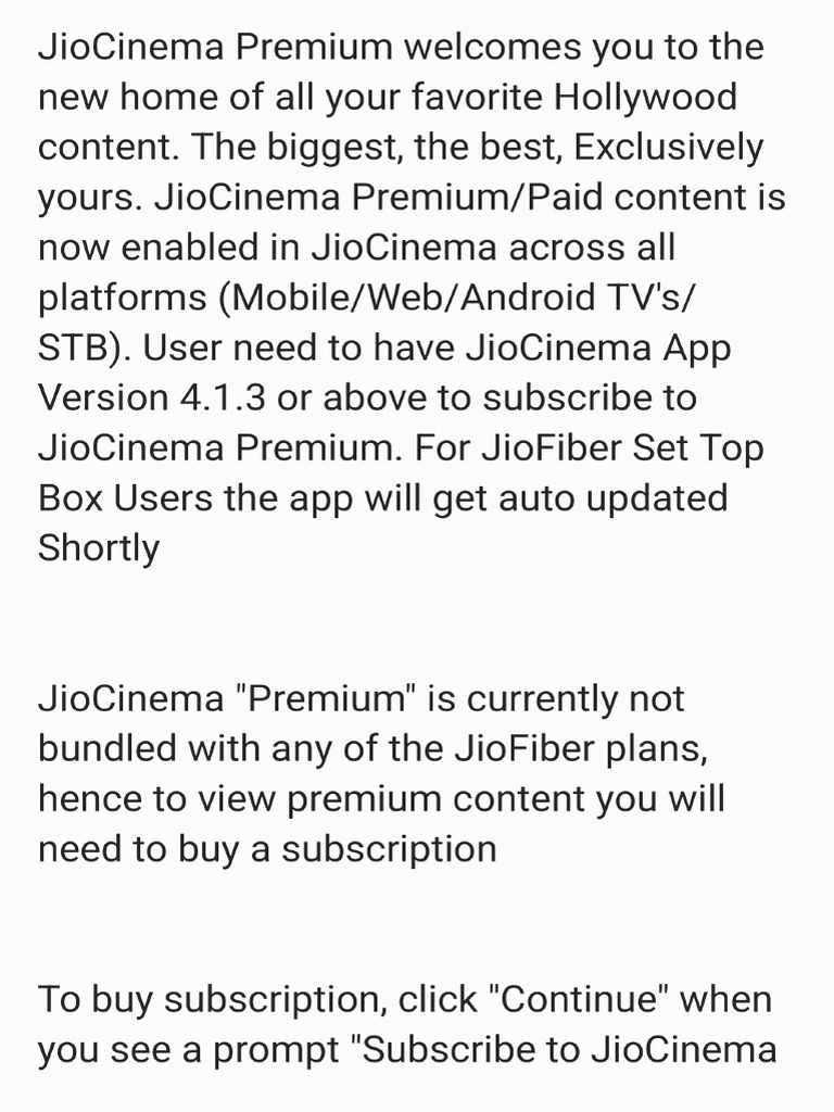 Jio Cinema Not Working in Jio Fiber Plan - 240302 - 021740 | PDF