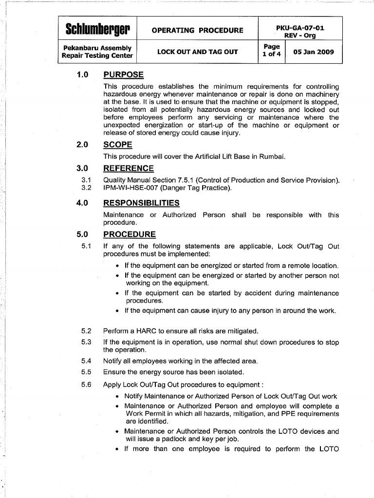 LOTO Operating Procedure | PDF