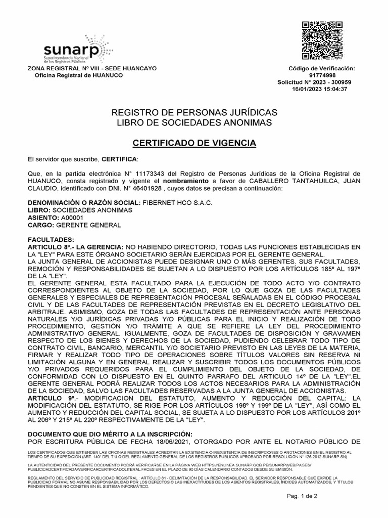 Certificado Vigencia Poder | PDF