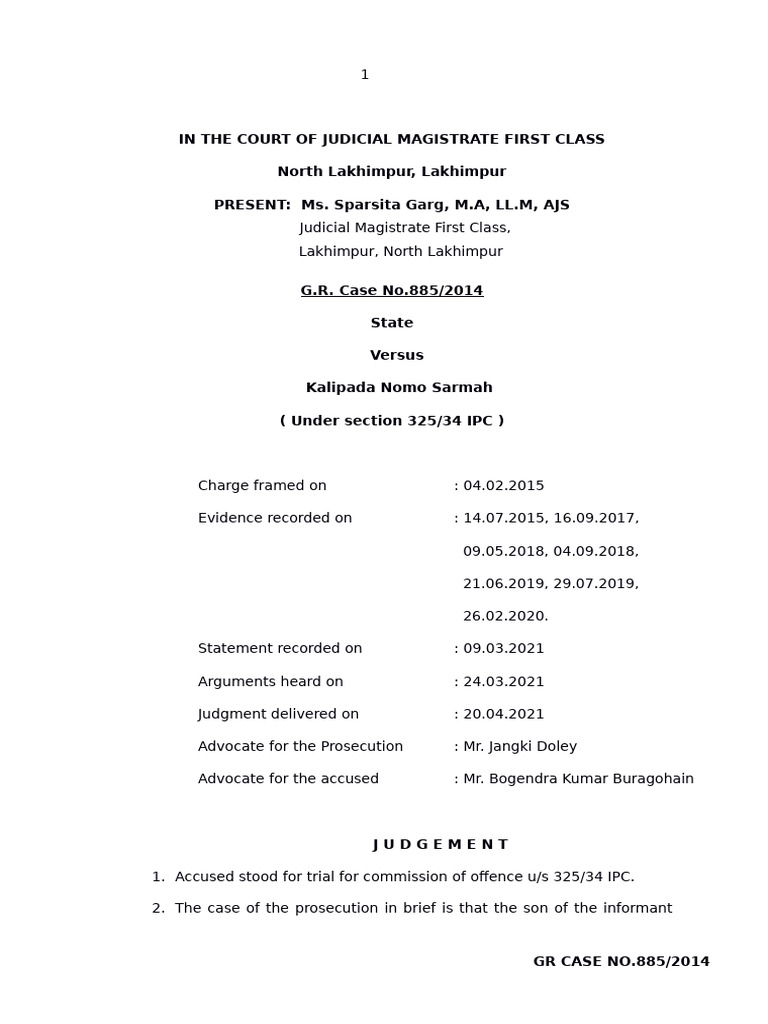GR 885 of 2014 - Conviction Judgment - 325, 34 - Charge - 323 | PDF ...
