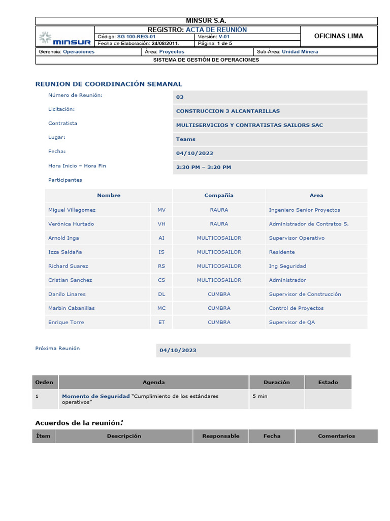 Acta 23.10.04 - 3 Alcantarillas | PDF | Software