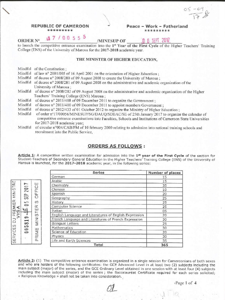 ENS Maroua 2017 Cycle1 en | PDF