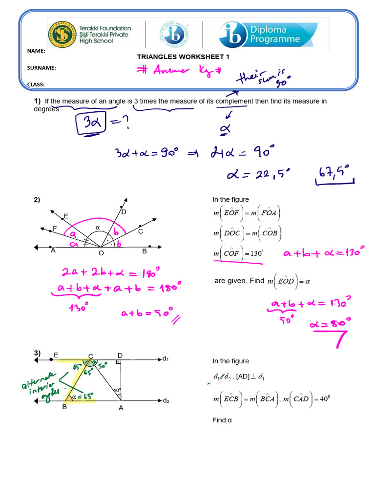 WS 1 Basic Concepts of Triangle KEY | PDF | Elementary Geometry ...