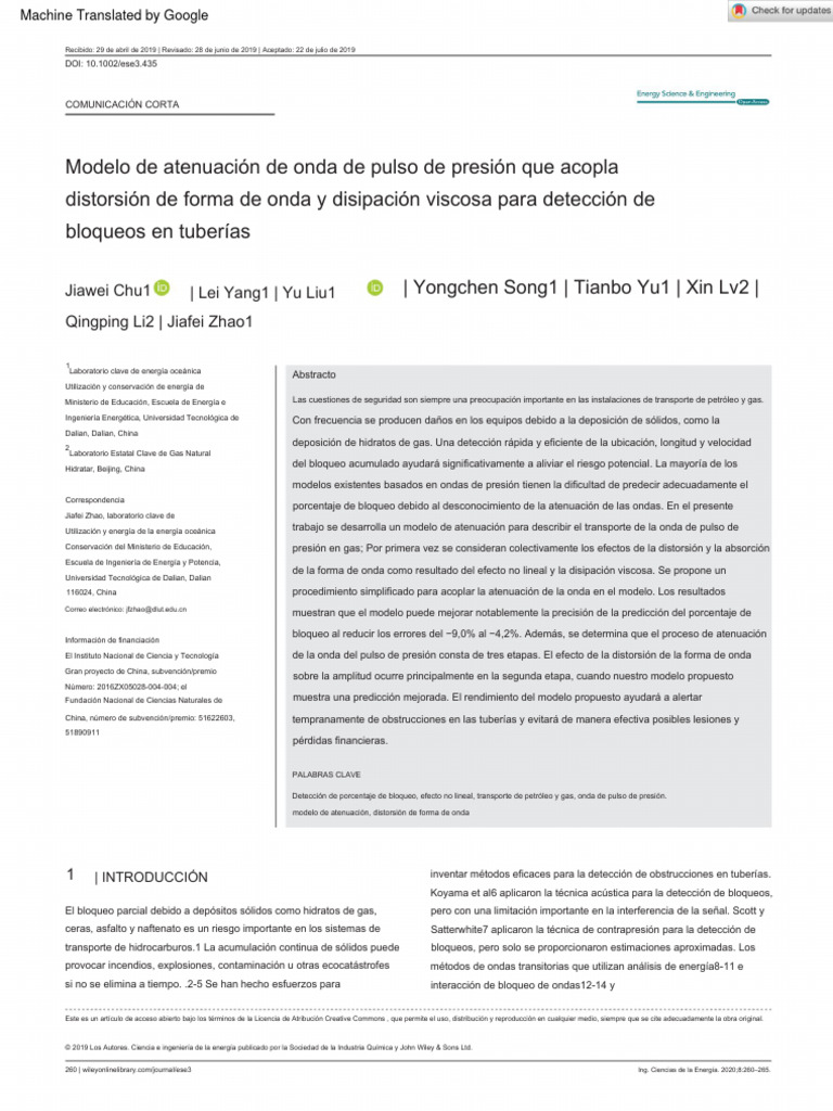 Energy Science Engineering 2019 Chu Pressure Pulse Wave