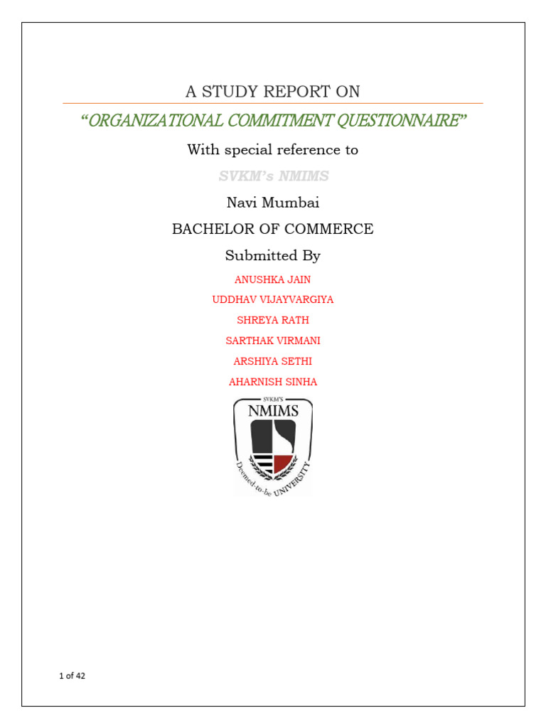 Organizational Commitment Questionnaire: A Study Report On | PDF ...