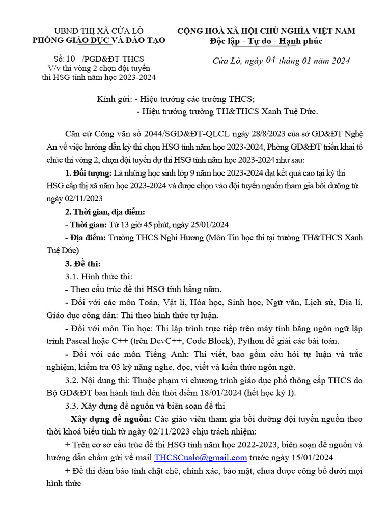 Thong Bao Thi Vong 2 | PDF