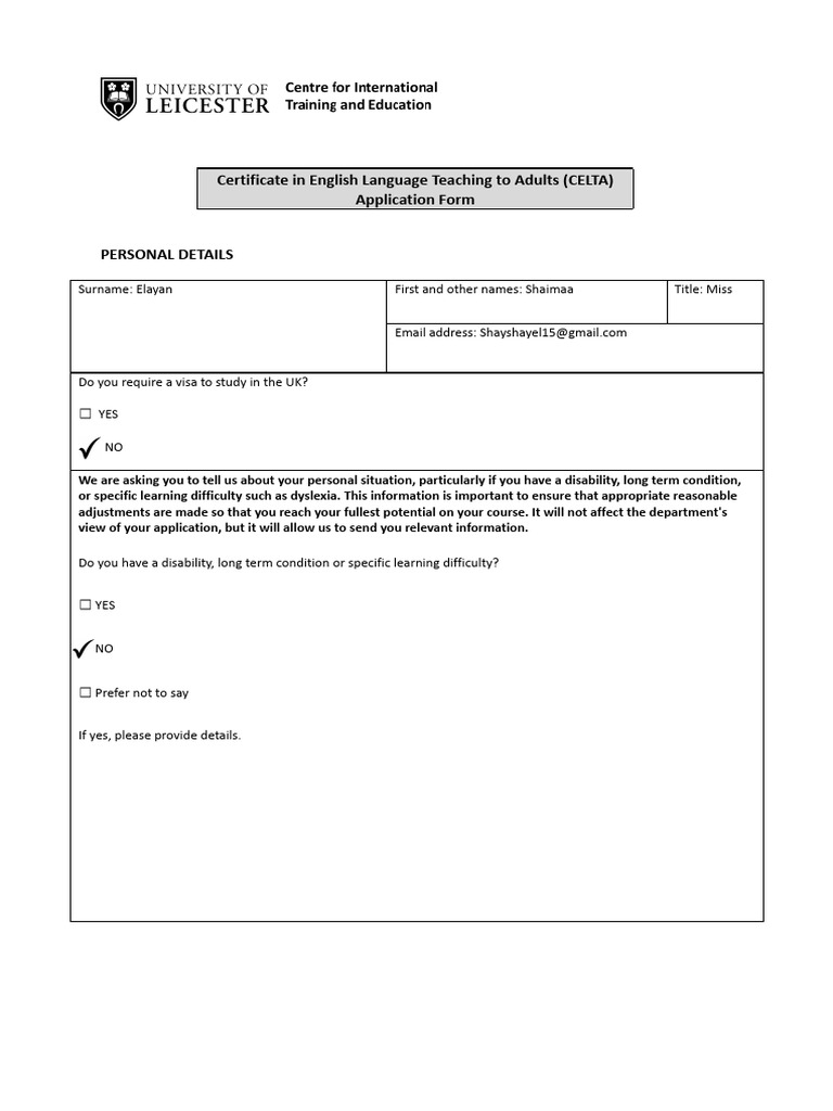 CELTA Trainee Application Form 2022-23 | PDF | Verb | English Language