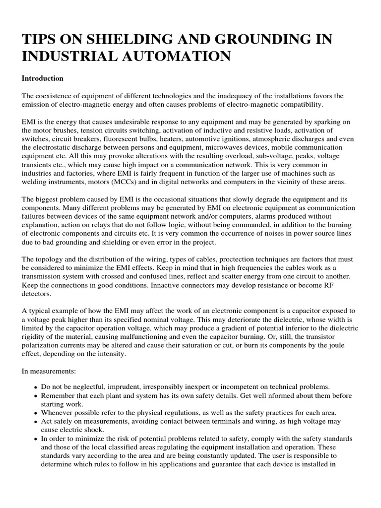 Tips On Shielding and Grounding in Industrial Automation | PDF