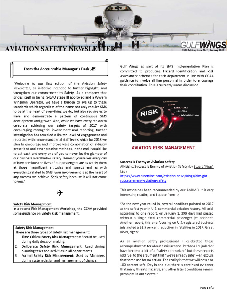 Aviation Safety Newsletter January 2018 | PDF | Aviation Safety | Risk ...