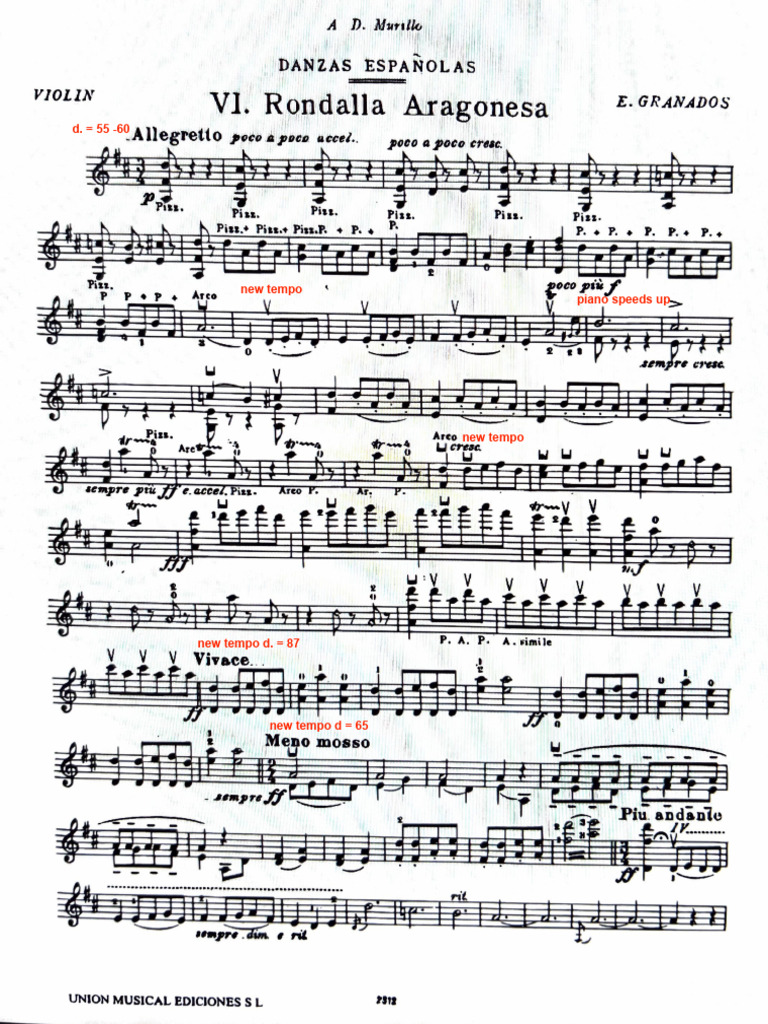 Rondalla Aragonesa, Danza Española 6, Granados - Violin Part | PDF