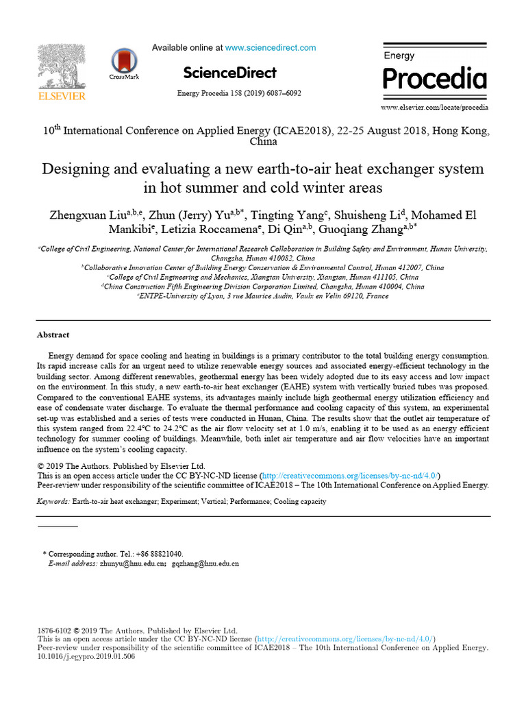 Designing and Evaluating A New Earth-To-Air Heat Exchanger System | PDF | Efficient Energy Use ...