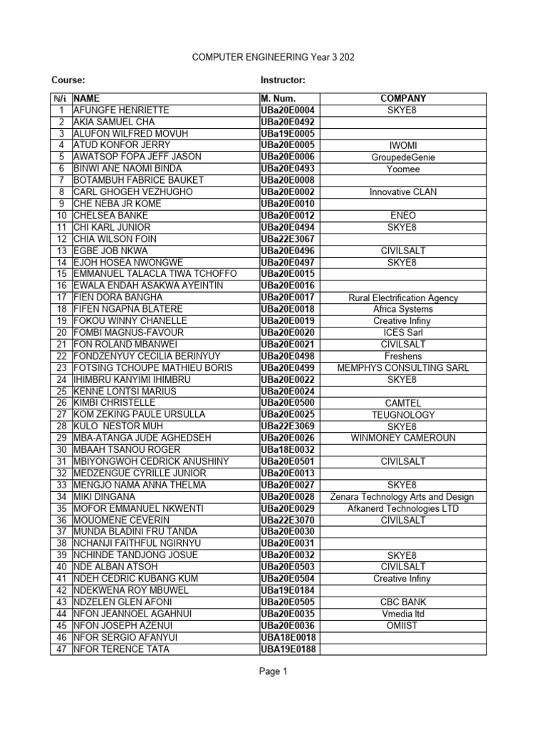 Internship Placements Yr3 | PDF