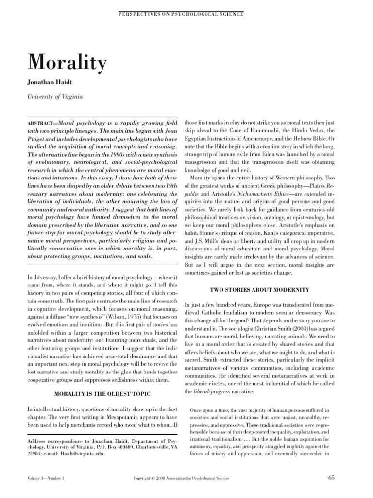 Haidt - 2008 - Morality | PDF | Social Science | History
