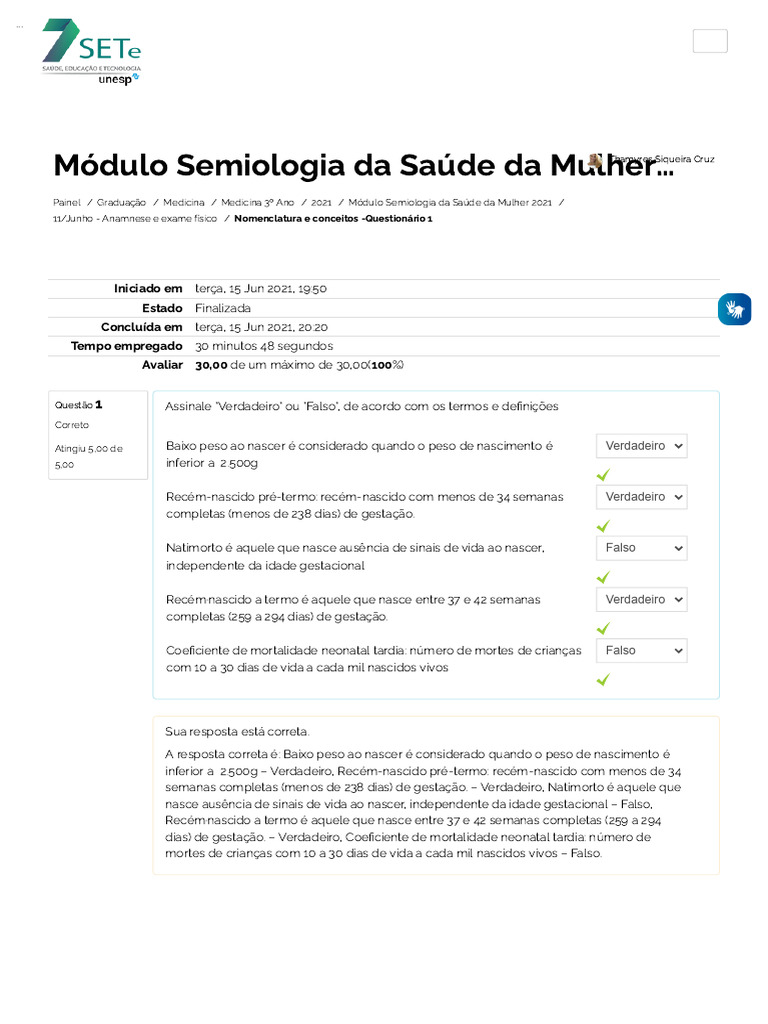 Questionário 7 - Nomenclatura e Conceitos | PDF | Gravidez | Taxa de ...