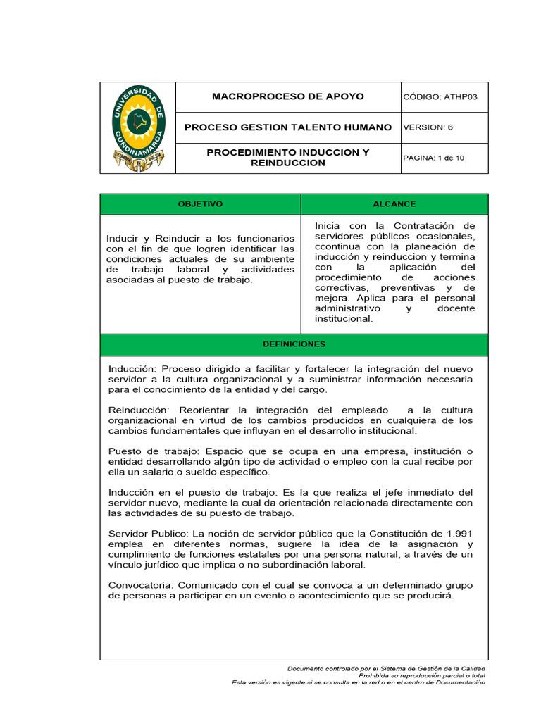 Procedimiento de Ind y Reinducc | PDF | Sistema de manejo de calidad | Empleo
